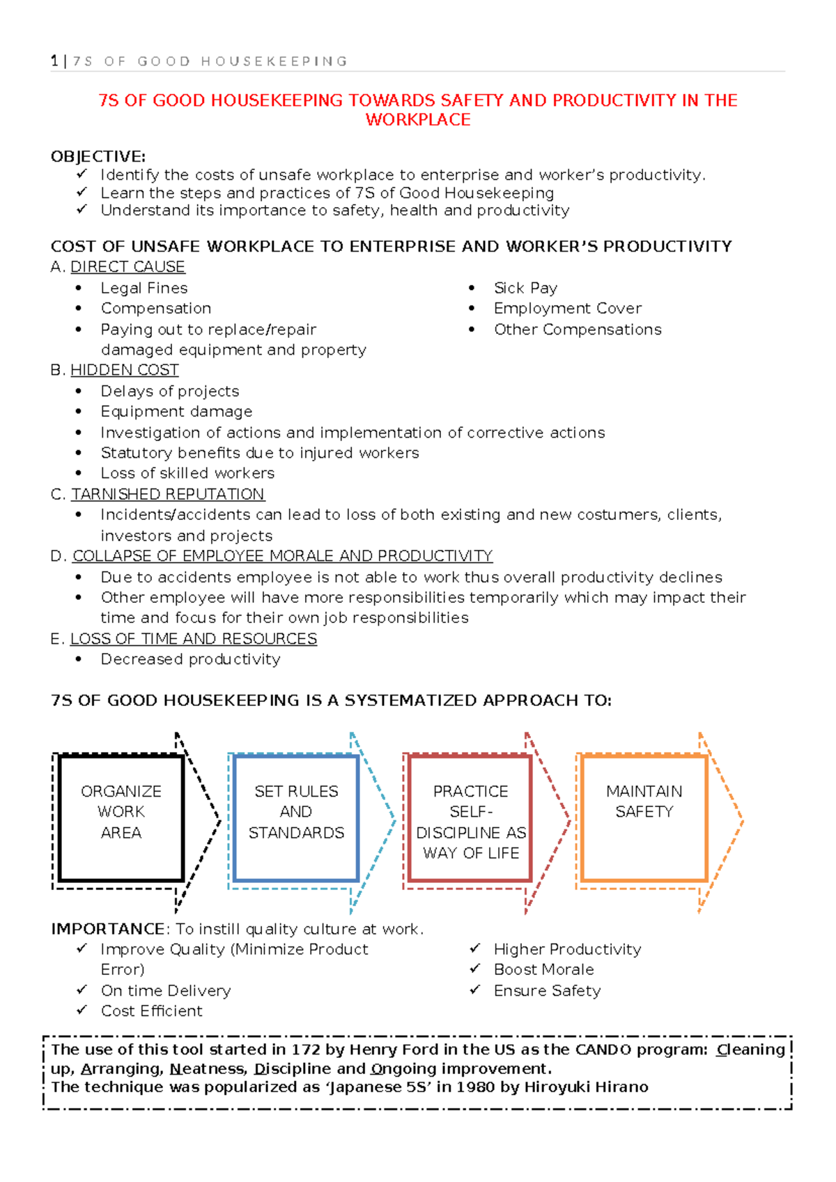 Lesson 2-7S-of-Good-Housekeeping - 7S OF GOOD HOUSEKEEPING TOWARDS ...