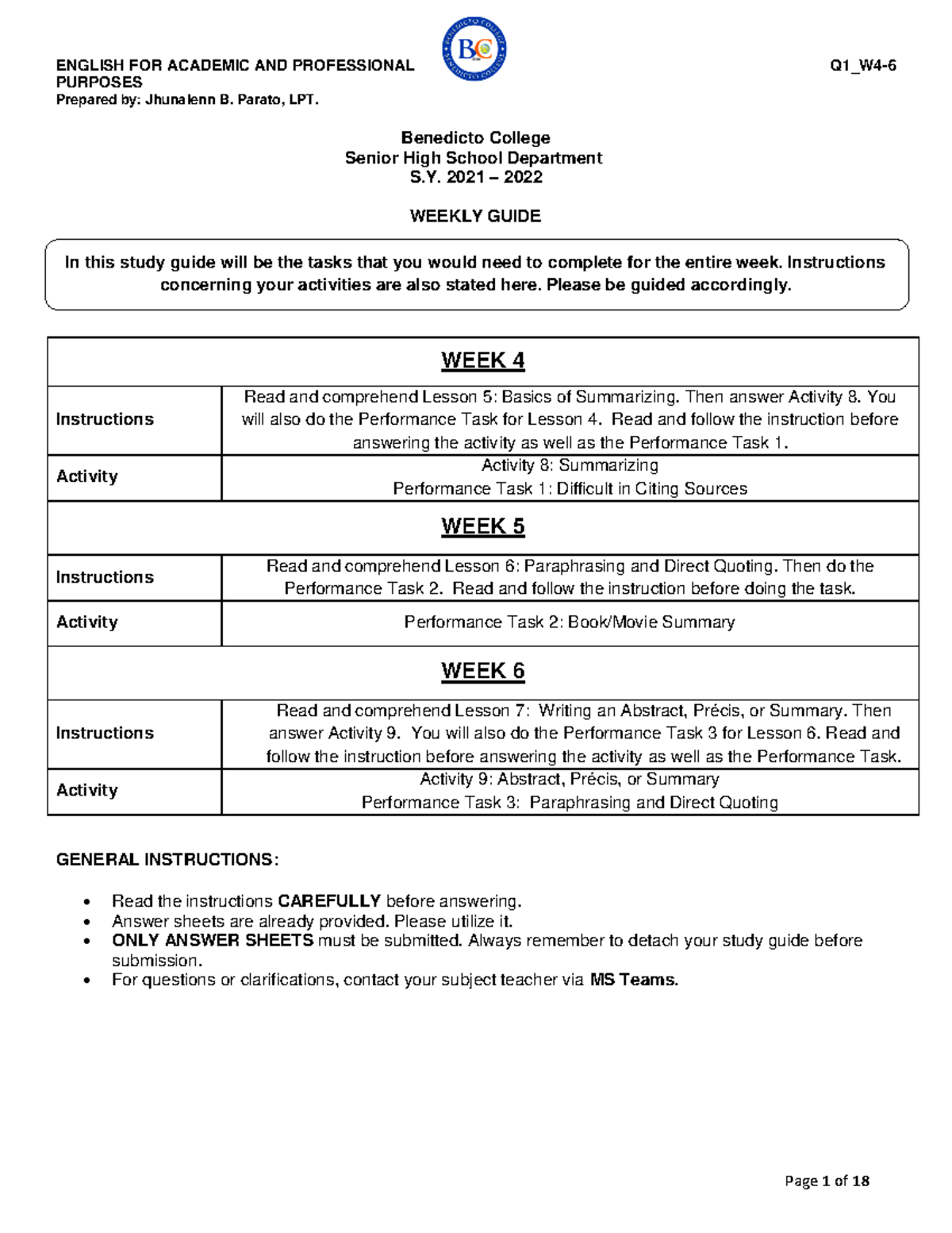 English for Academic and Professional Purposes (Module 3) - PURPOSES ...