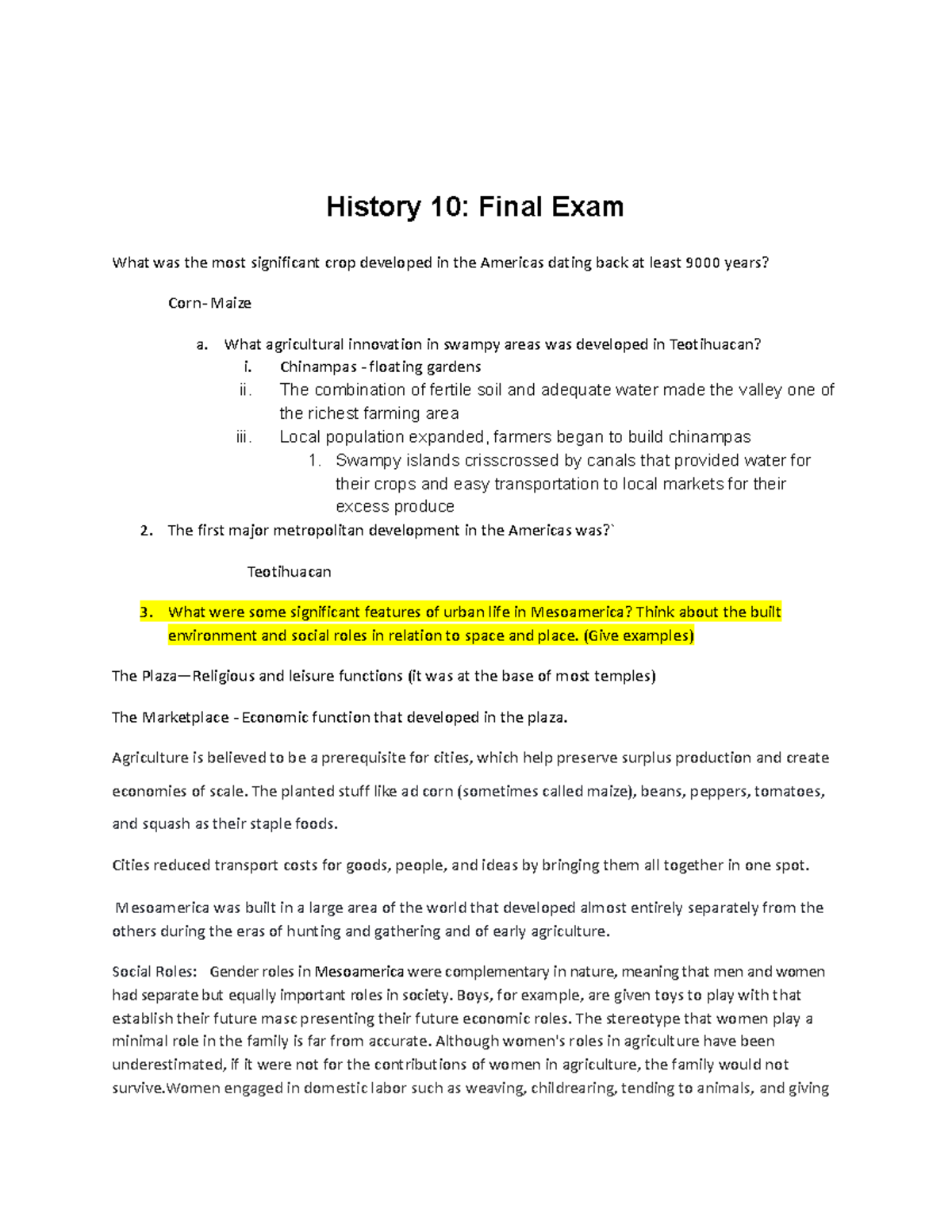 History 10 Final Exam - History 10: Final Exam What was the most ...