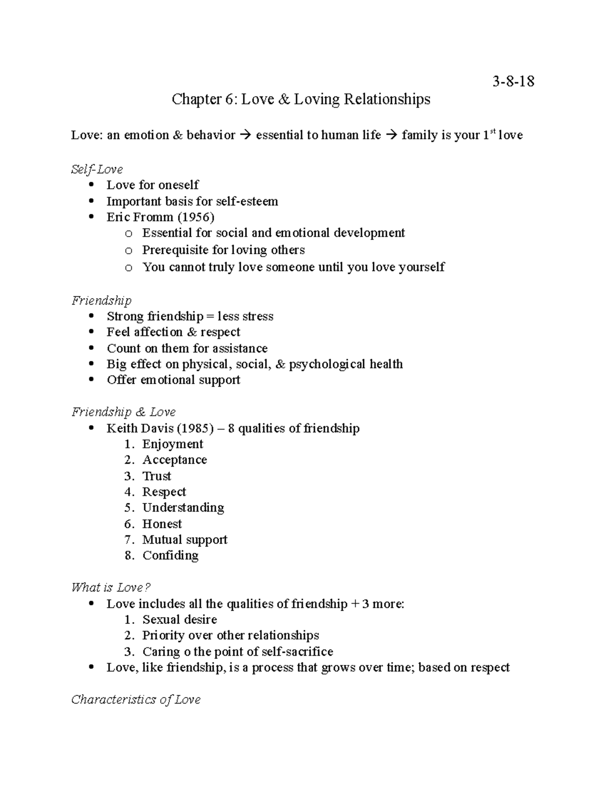 Chap. 6 fmst 101 - Chapter 6: Love Loving Relationships Love: an ...