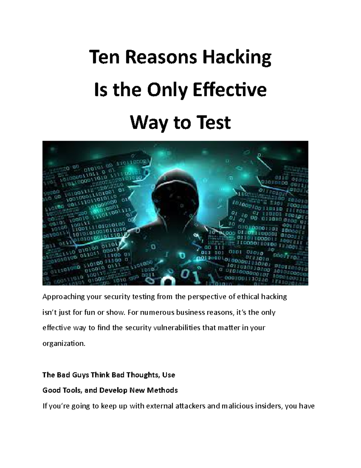 Ten Reasons Hacking is the Only Effective Way to test - Ten Reasons ...