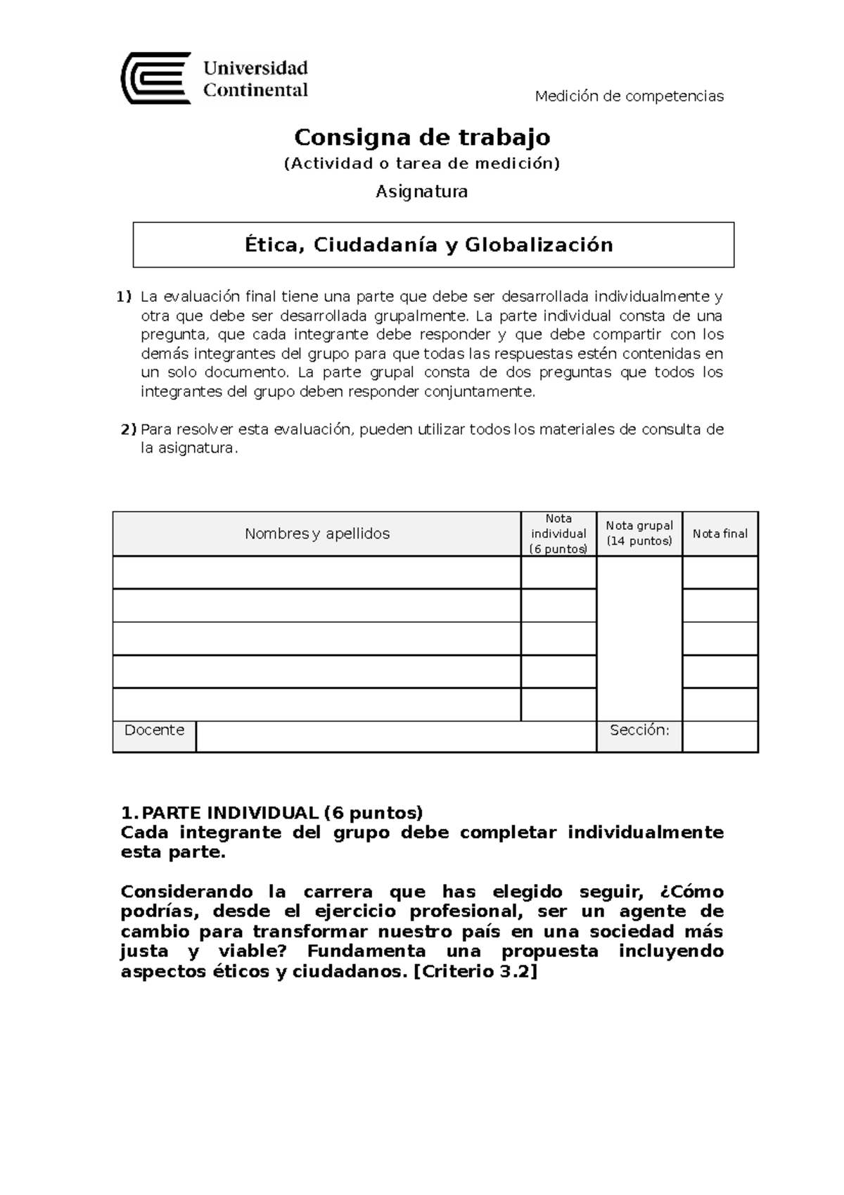 Examen final ECG-2023-20 - ####### Medición de competencias Consigna de trabajo (Actividad o ...