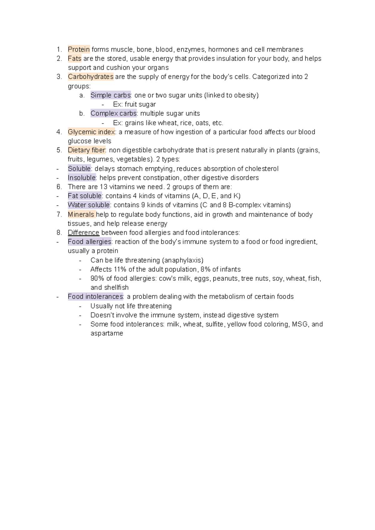Homework Assignment #7 - Protein forms muscle, bone, blood, enzymes ...