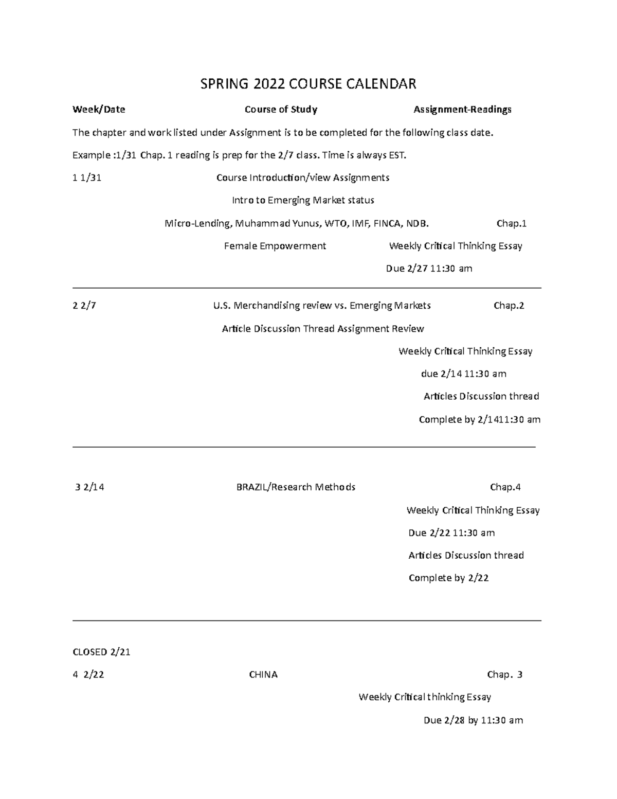 FM 424 Calendar At A Glance SPRING 2022 COURSE CALENDAR Week Date fm-424-calendar-at-a-glance-spring-2022-course-calendar-week-date