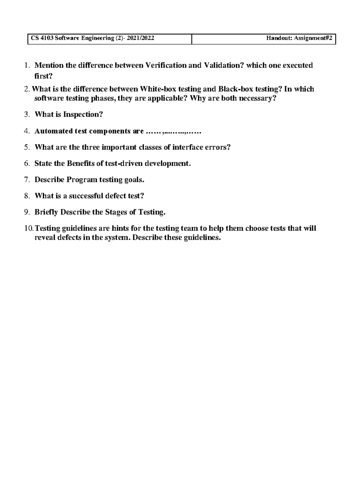 4103 SE(2)-Assignment#2 - CS 4103 Software Engineering (2)- 2021/2022 ...