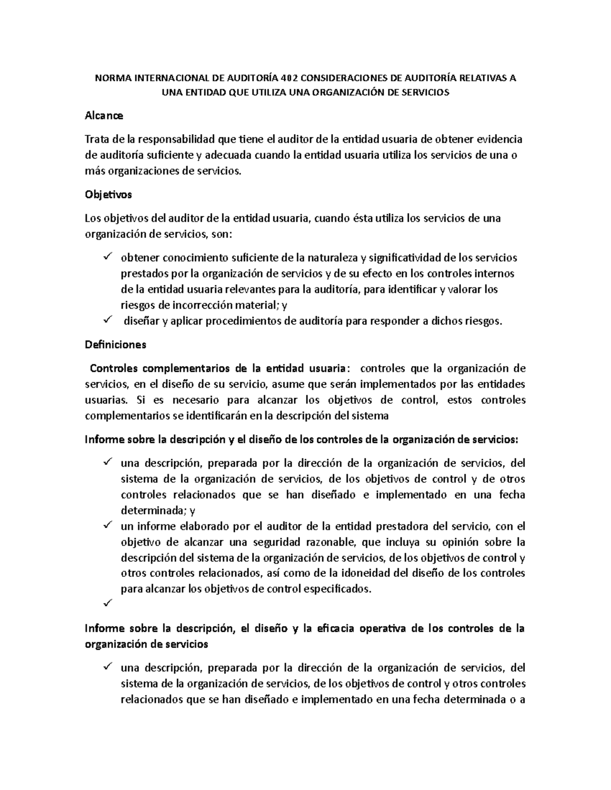 Resumen NIA 402 - NORMA INTERNACIONAL DE AUDITORÍA 402 CONSIDERACIONES ...