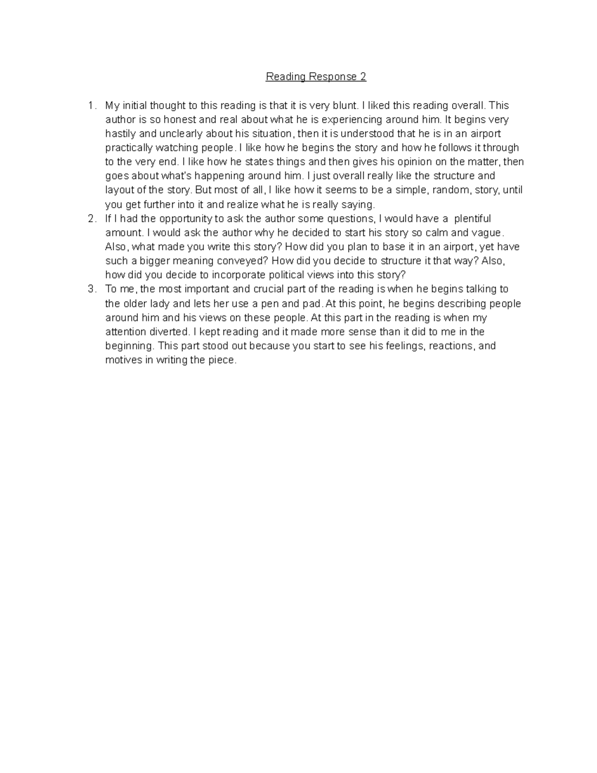 Reader Response 2 - SW - Reading Response 2 My initial thought to this ...