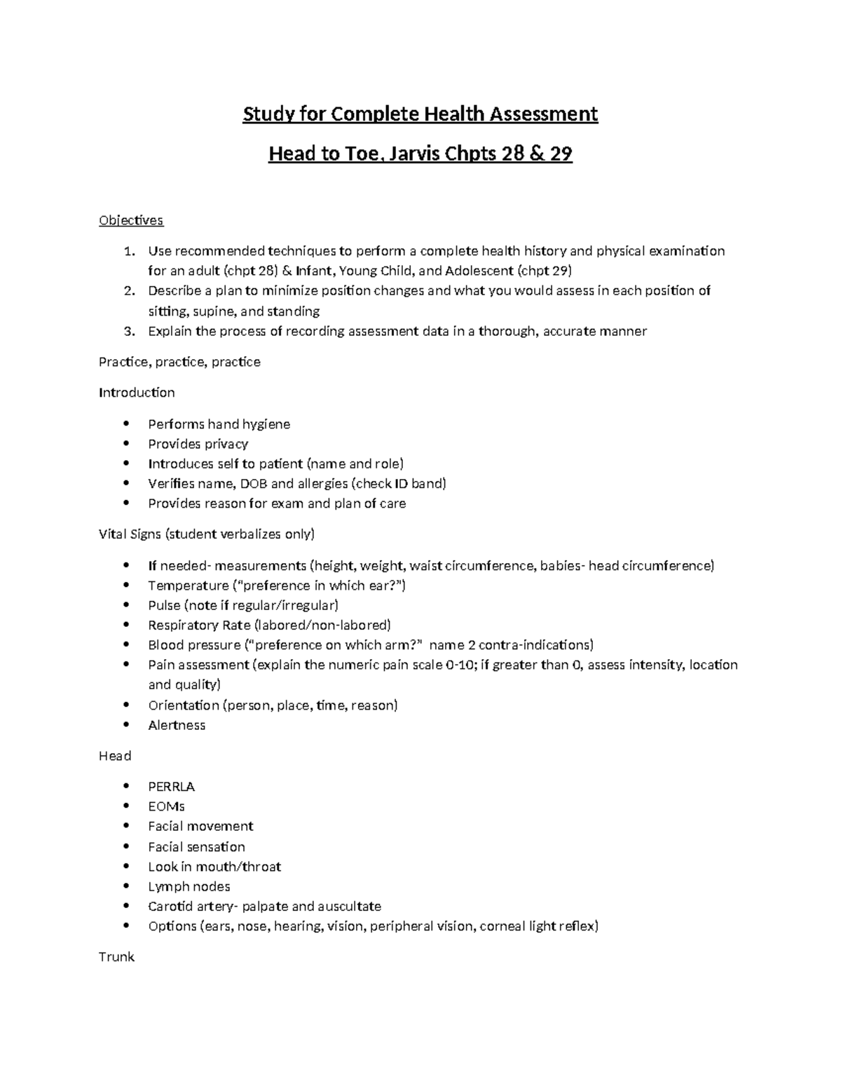 Study guide for Complete Health Assessment (2)-2 - Study for Complete ...