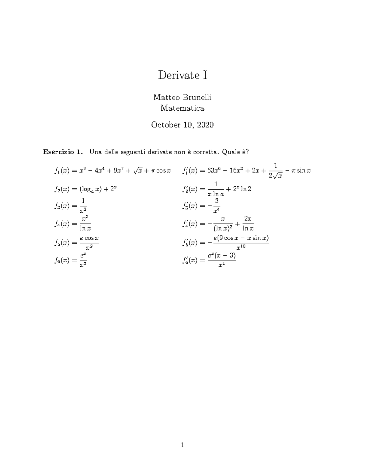 Derivate I - esercizi - Matematica - Università di Trento - Studocu