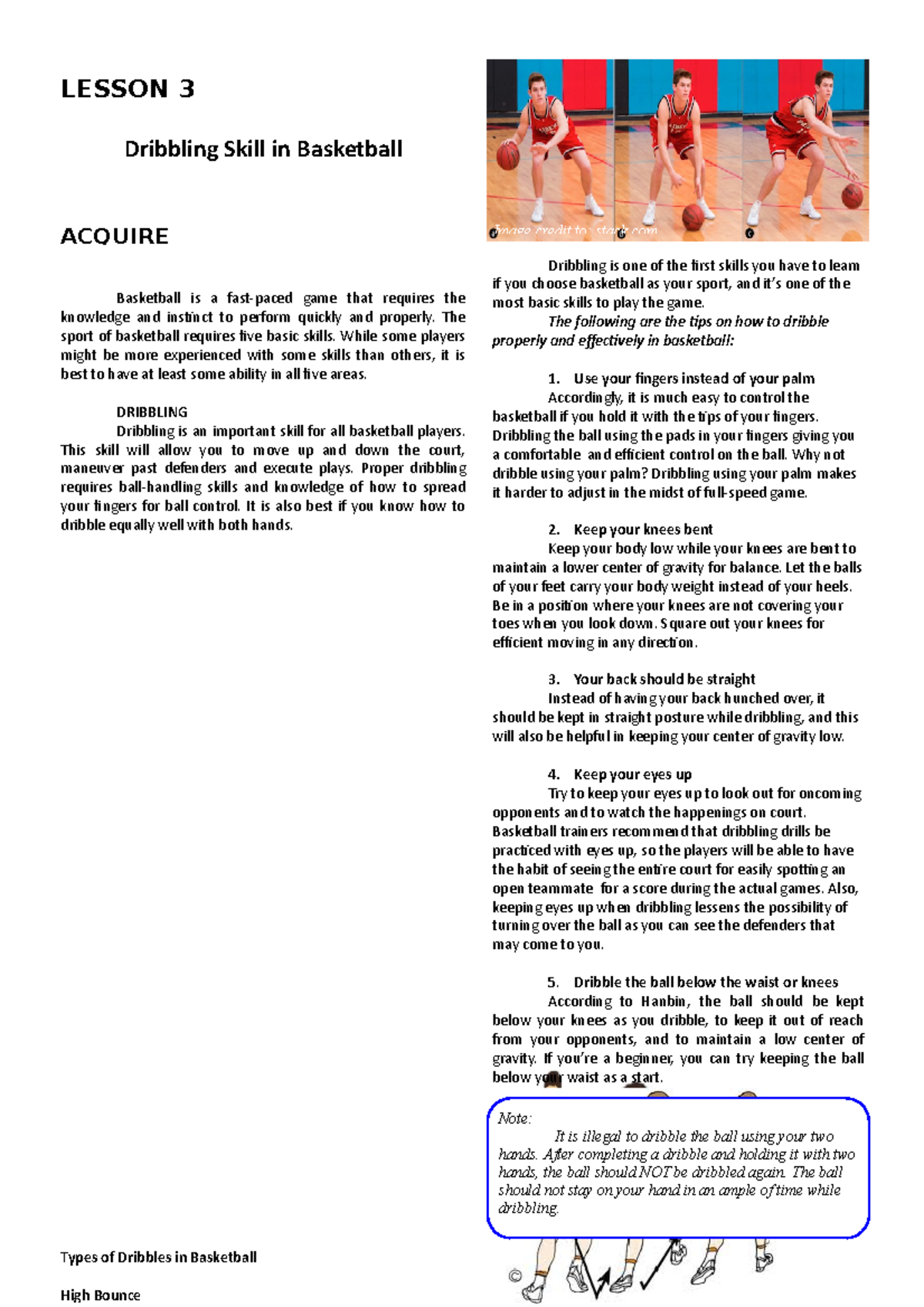 Lesson 3 Readings - Dribbling Skill in Basketball - LESSON 3 Dribbling ...