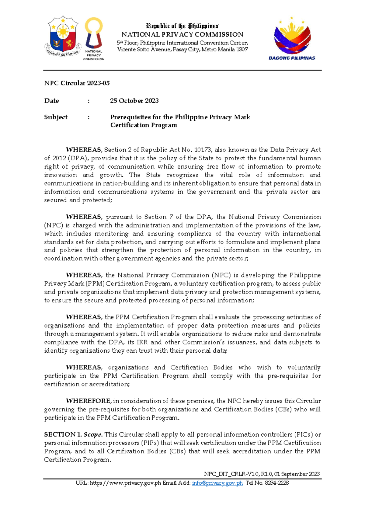 NPC Circular 2023-05 - Prerequisites-for-the-Philippine-Privacy-Mark ...