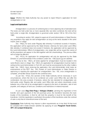 Answer Tutorial 2 - to solve problematic question - Answer Tutorial 2 Question 1 (b) Issues ...