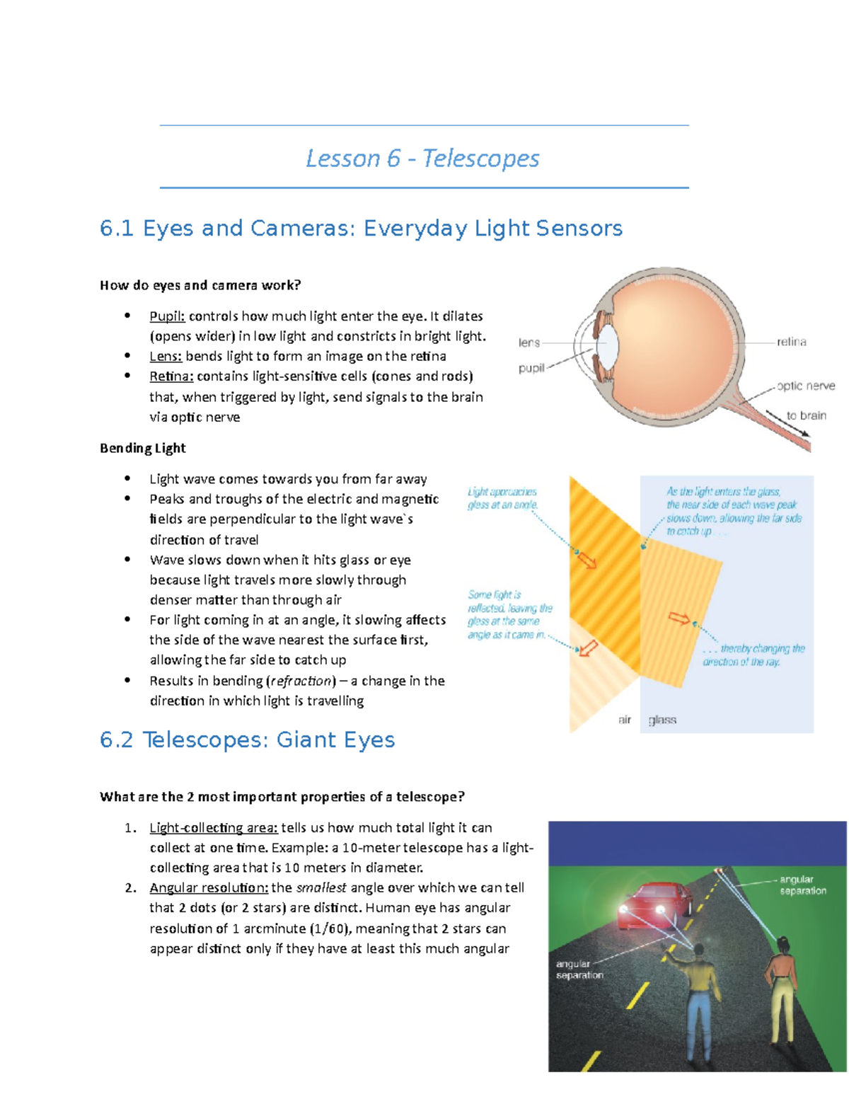 PHYS 284 - Section 6 - Chapter 6 notes - Lesson 6 - Telescopes 6 Eyes ...