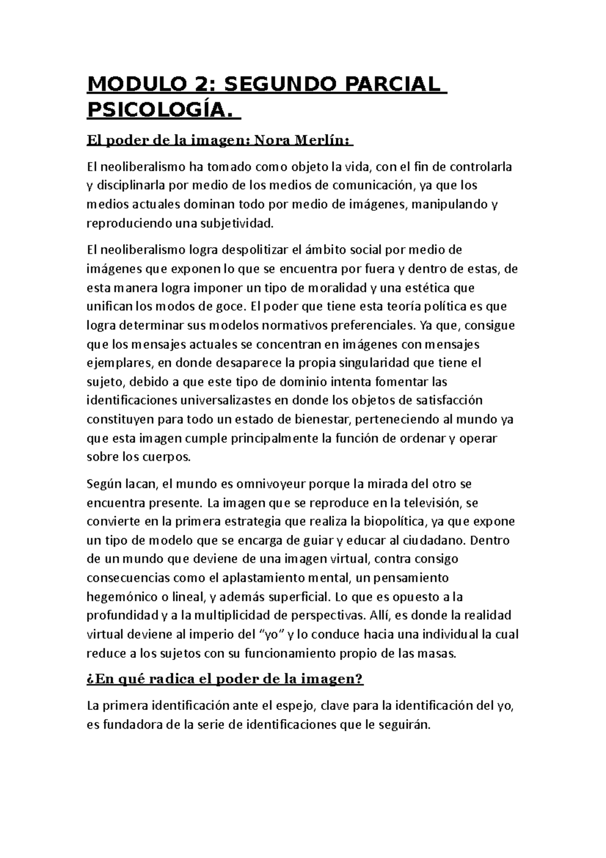 Modulo 2 Segundo Parcial Psicologia - MODULO 2: SEGUNDO PARCIAL PSICOLOGÍA. El poder de la ...
