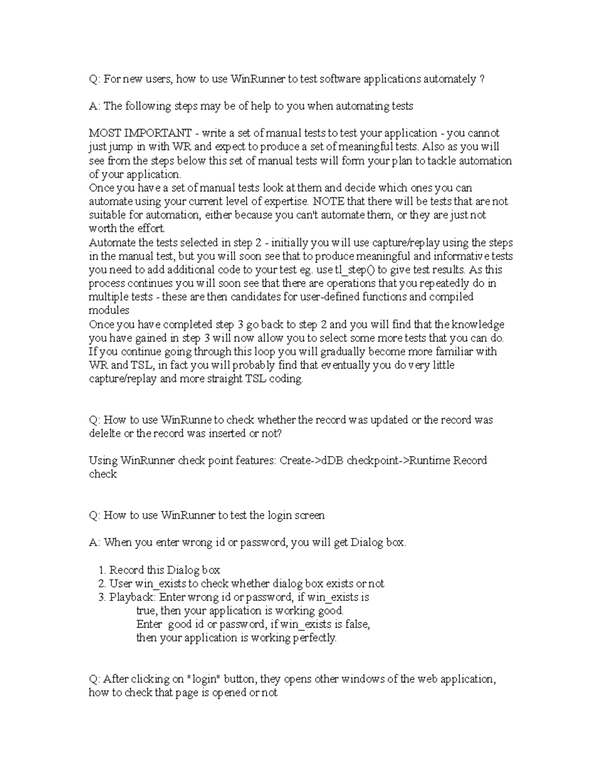 Software Testing winrunner - Q: For new users, how to use WinRunner to ...