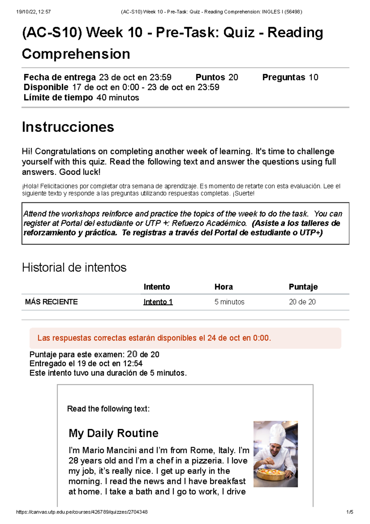 (AC-S10) Week 10 - Pre-Task Quiz - Reading Comprehension Ingles I (56498) - (AC-S10) Week 10 ...