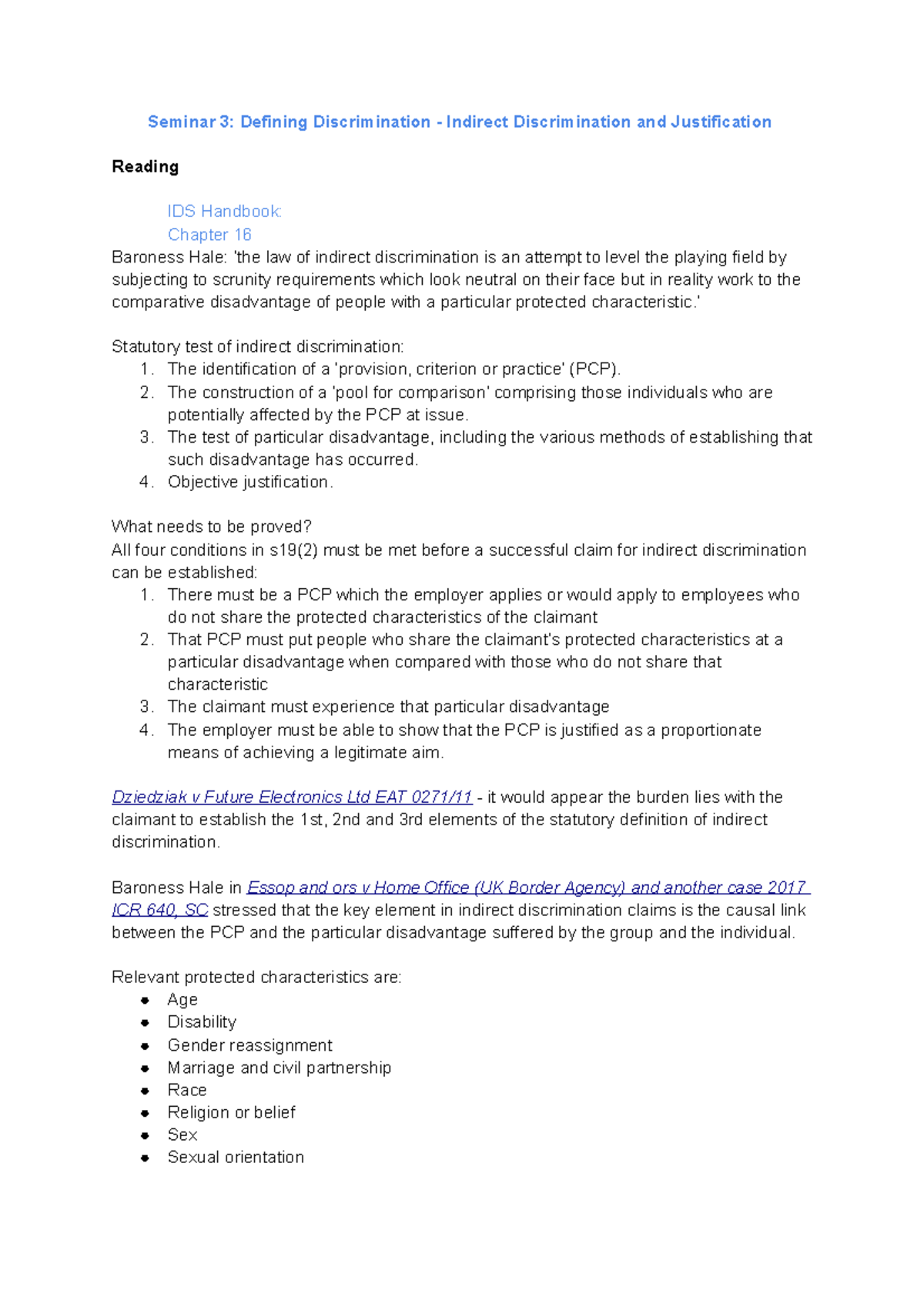 Seminar 3 - Answers - Seminar 3: Defining Discrimination - Indirect ...