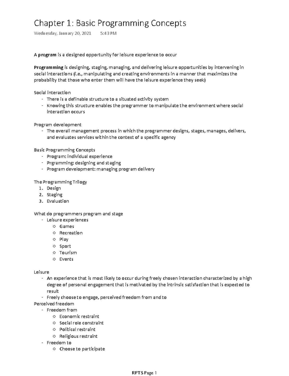 Planning & Implementation of Events and Programs RPTS-311 - A program ...