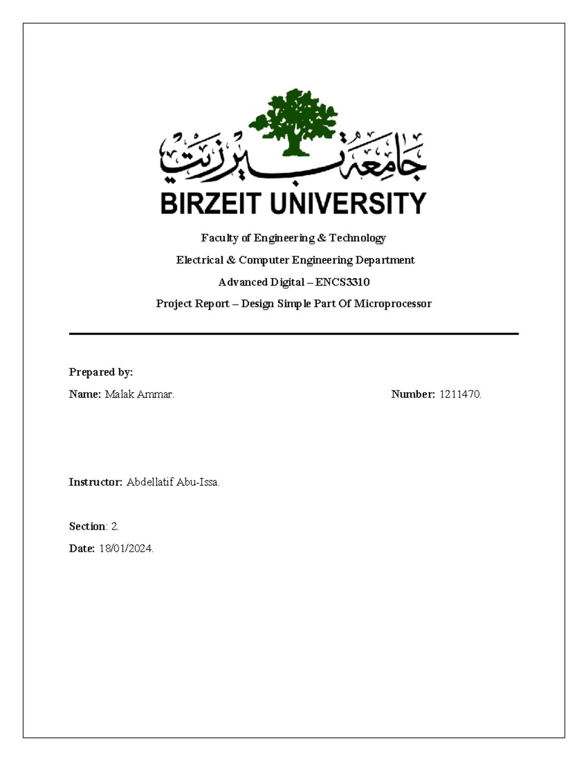 Advanced Digital Report - Faculty of Engineering & Technology Electrical & Computer - Studocu