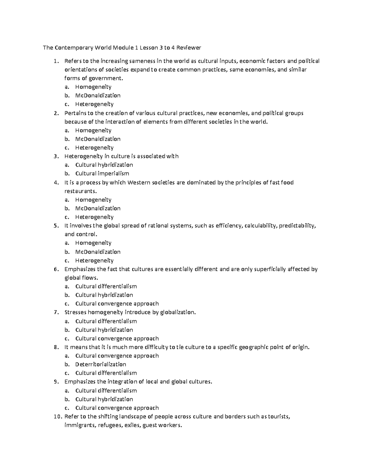 The Contemporary World Module 1 Lesson 3 to 4 Reviewer - The ...