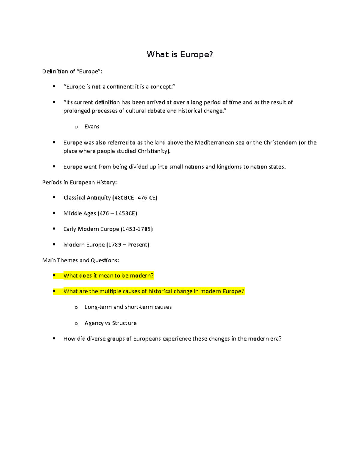 What is Europe - These are lecture notes taken directly from the ...