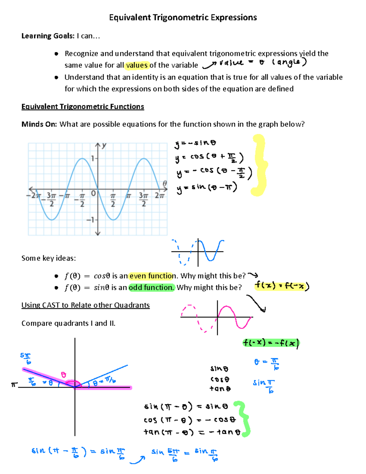 01 - Equivalent Trig Expressions - Equivalent Trigonometric Expressions ...