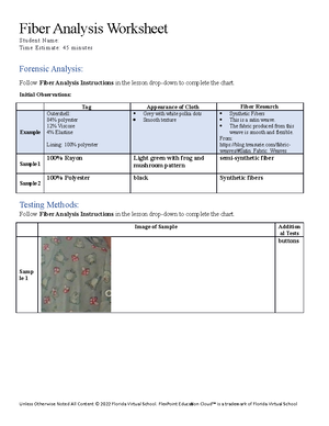 Fiber evidence worksheet - Fiber Analysis Worksheet Student Name: Time ...