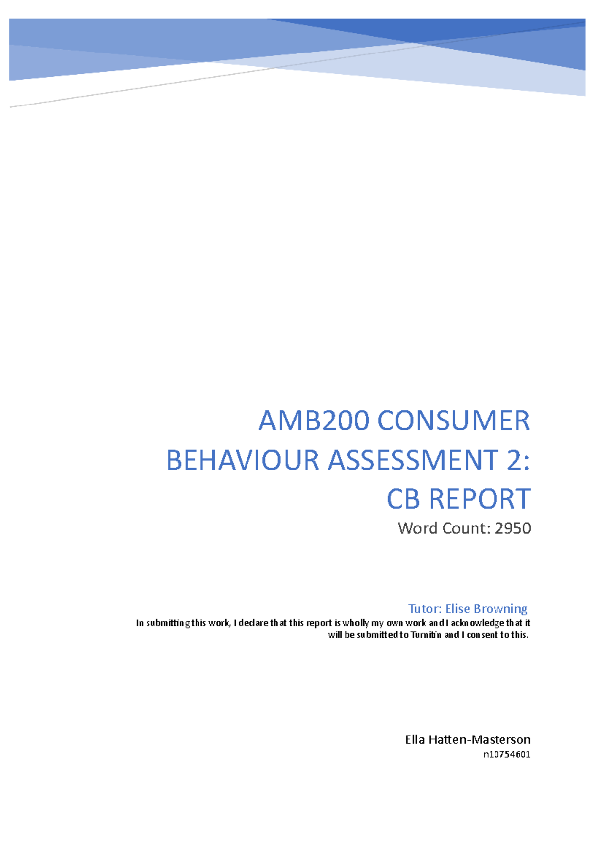 AMB200 Final Assignment Semester One - Ella Hatten-Masterson n Tutor ...