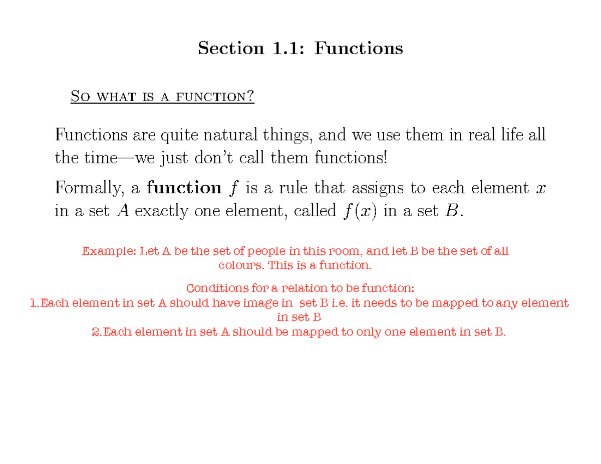Chapter 1-Functions - Functions - Section 1: Functions So what is a ...