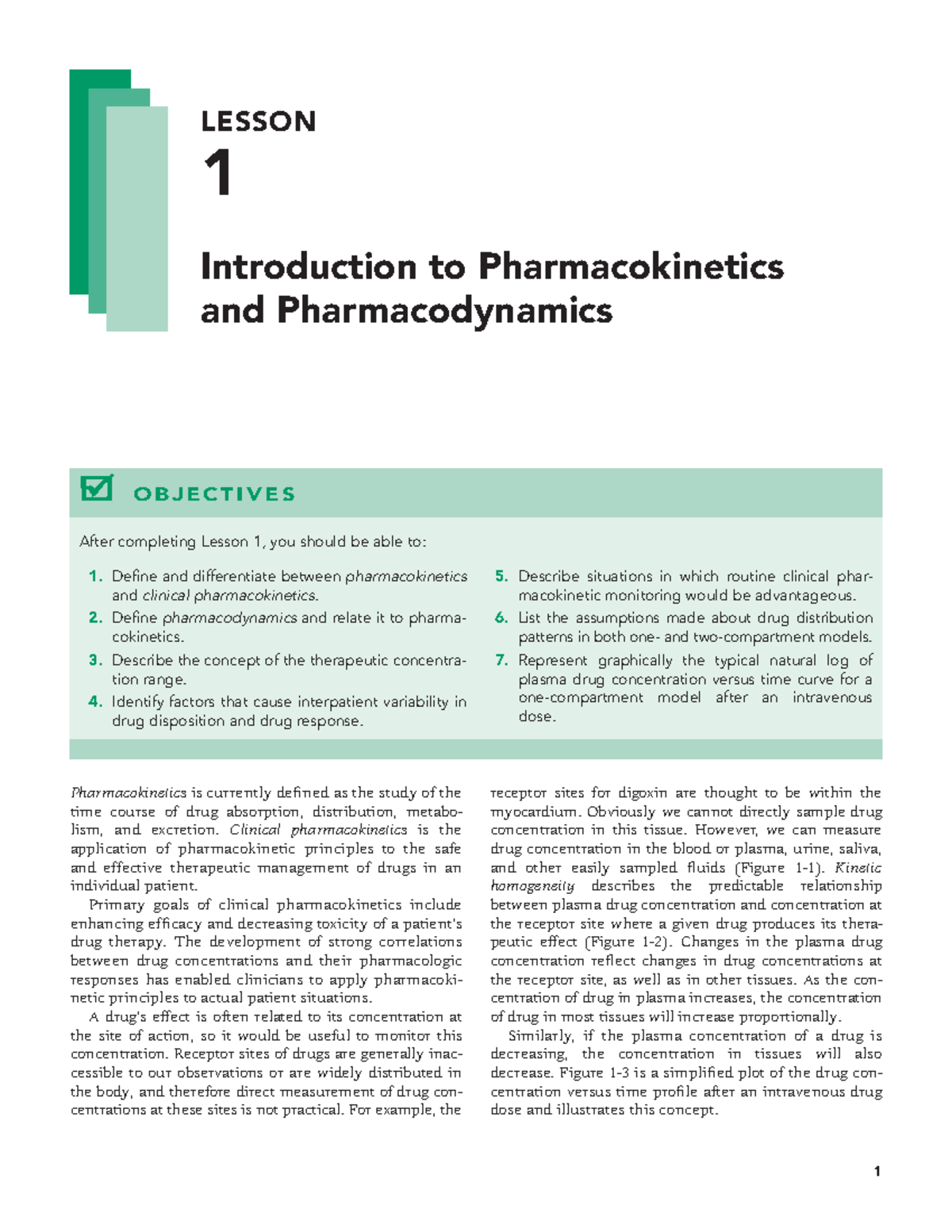 Pharmodynamics and phamacokinetics - 1 LESSON 1 Introduction to ...