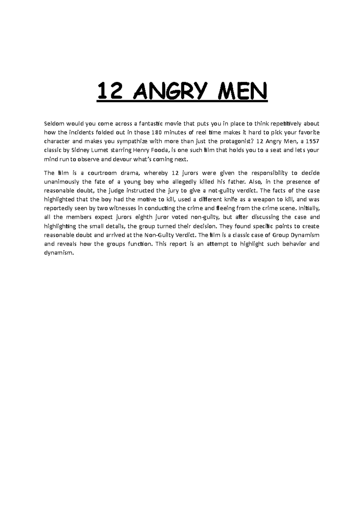 12 Angry MEN Analysis - 12 ANGRY MEN Seldom would you come across a ...