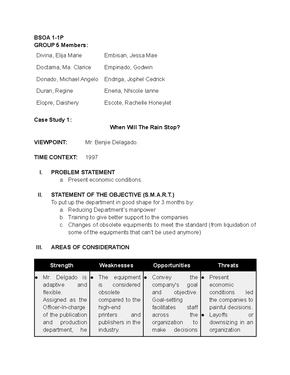 Case Study: When will the rain stop? - BSOA 1-1P GROUP 5 Members ...