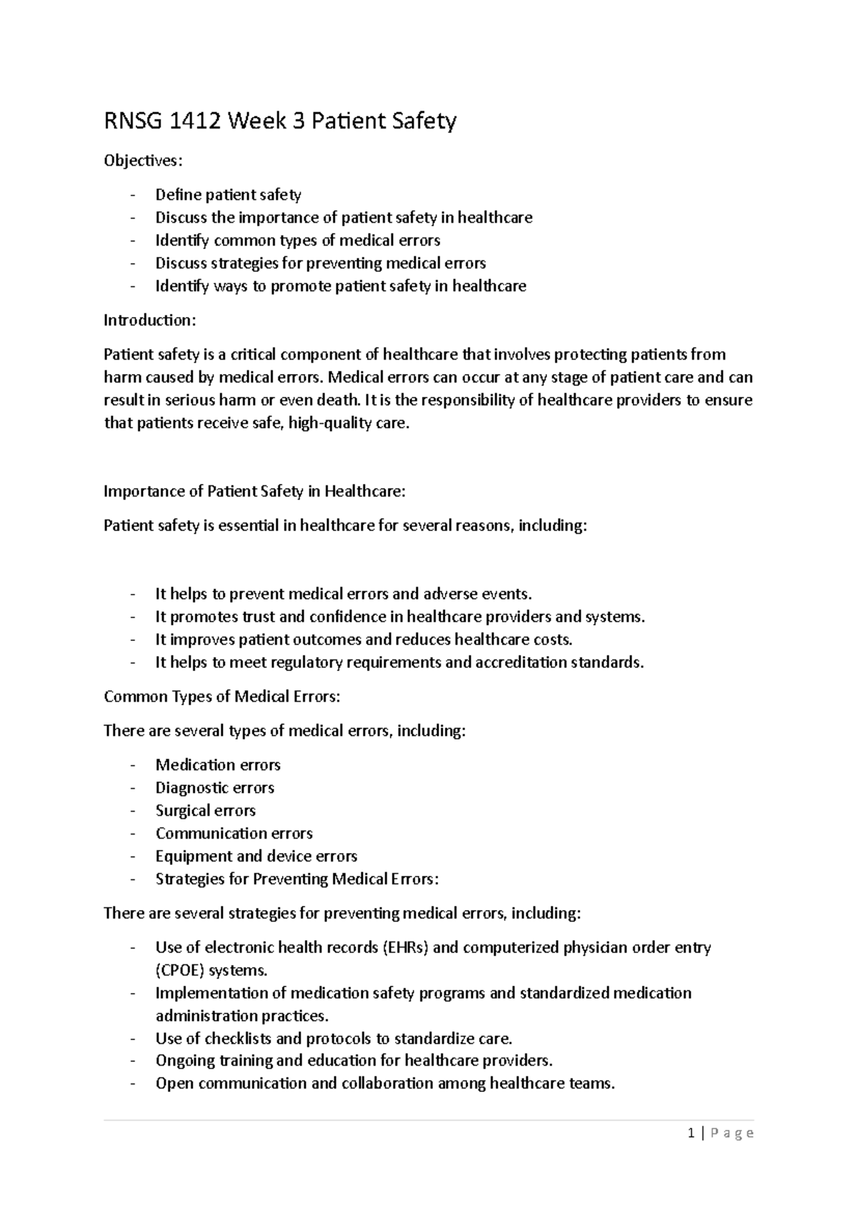 RNSG 1412 Week 3 Patient Safety - RNSG 1412 Week 3 Patient Safety ...