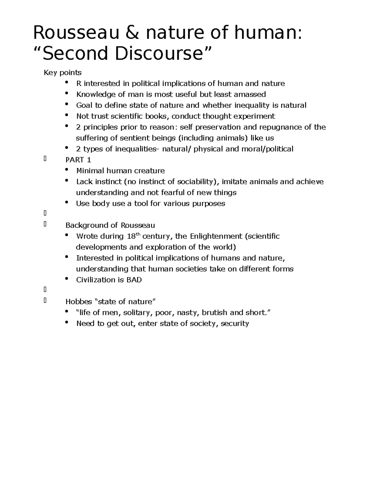 Rousseau notes week 6 - Prof David William Bates - Rousseau & nature of ...