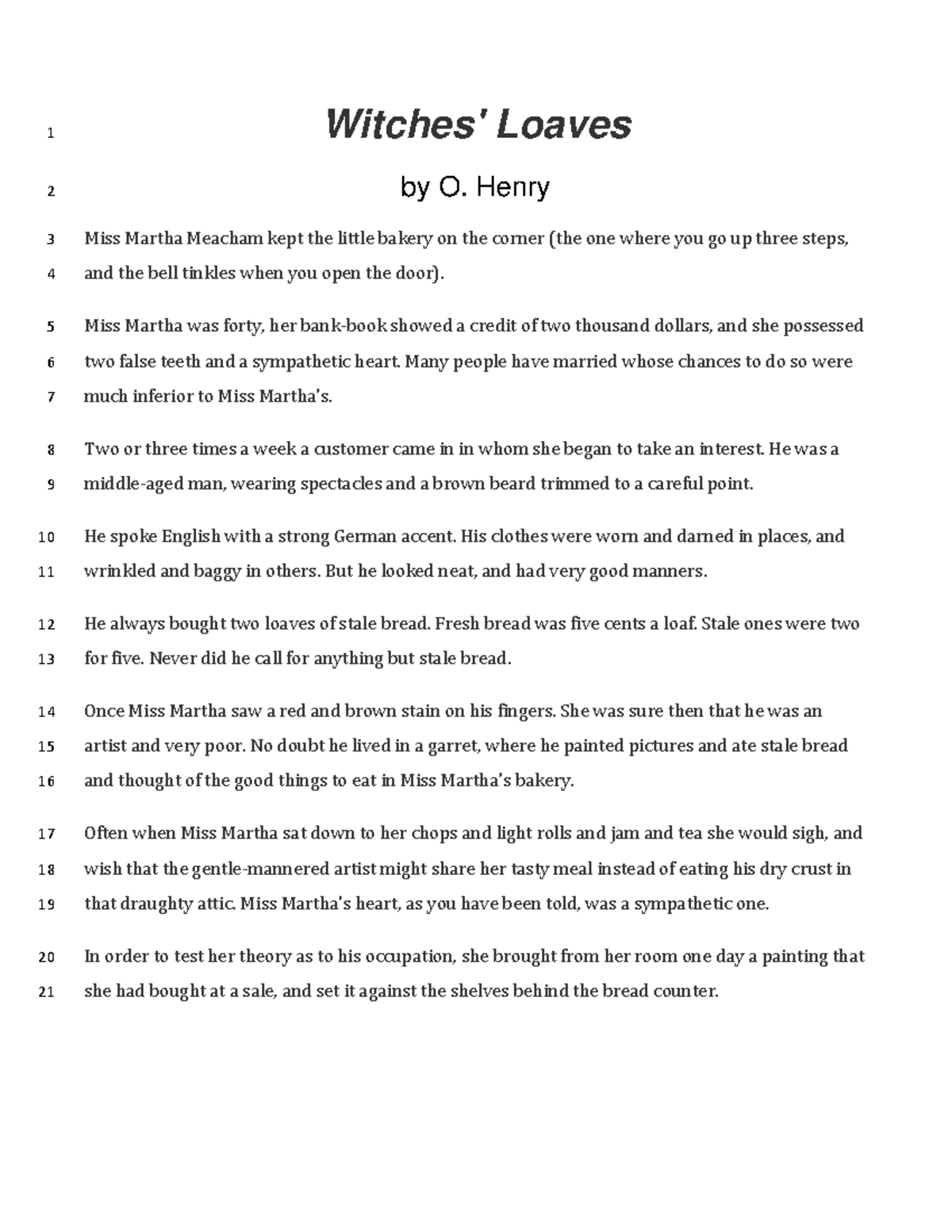 Witches Loaves - short story - 1 Witches' Loaves 2 by O. Henry 3 Miss ...