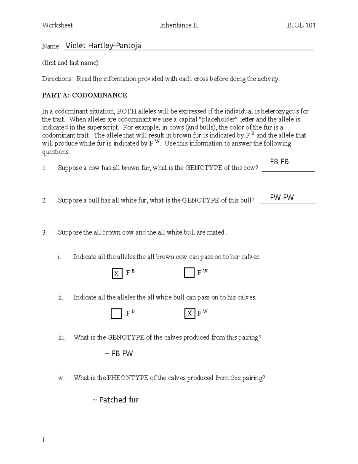 L08+-+fillable+inheritance+II - Worksheet Inheritance II BIOL 101 1 ...