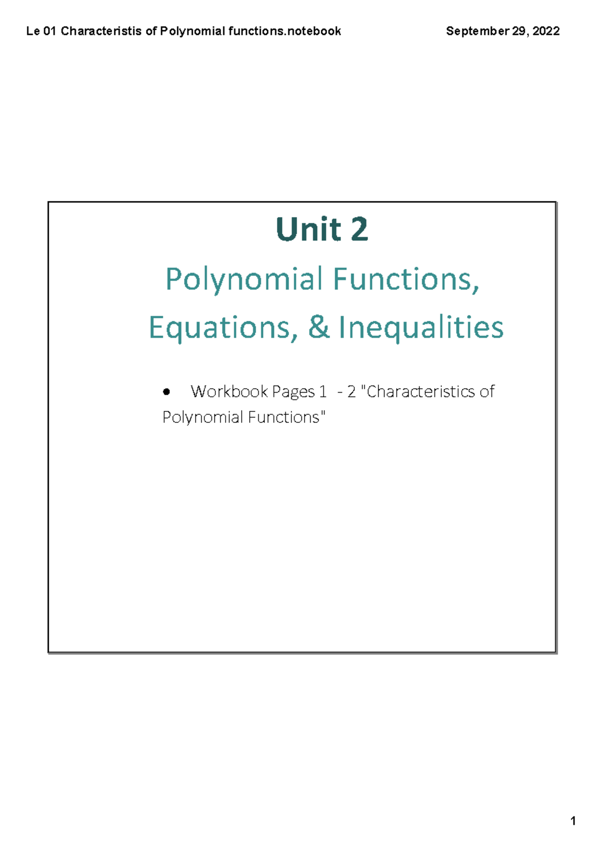 Le 01 Characteristic of Polynomial functio - Unit 2 Polynomial ...