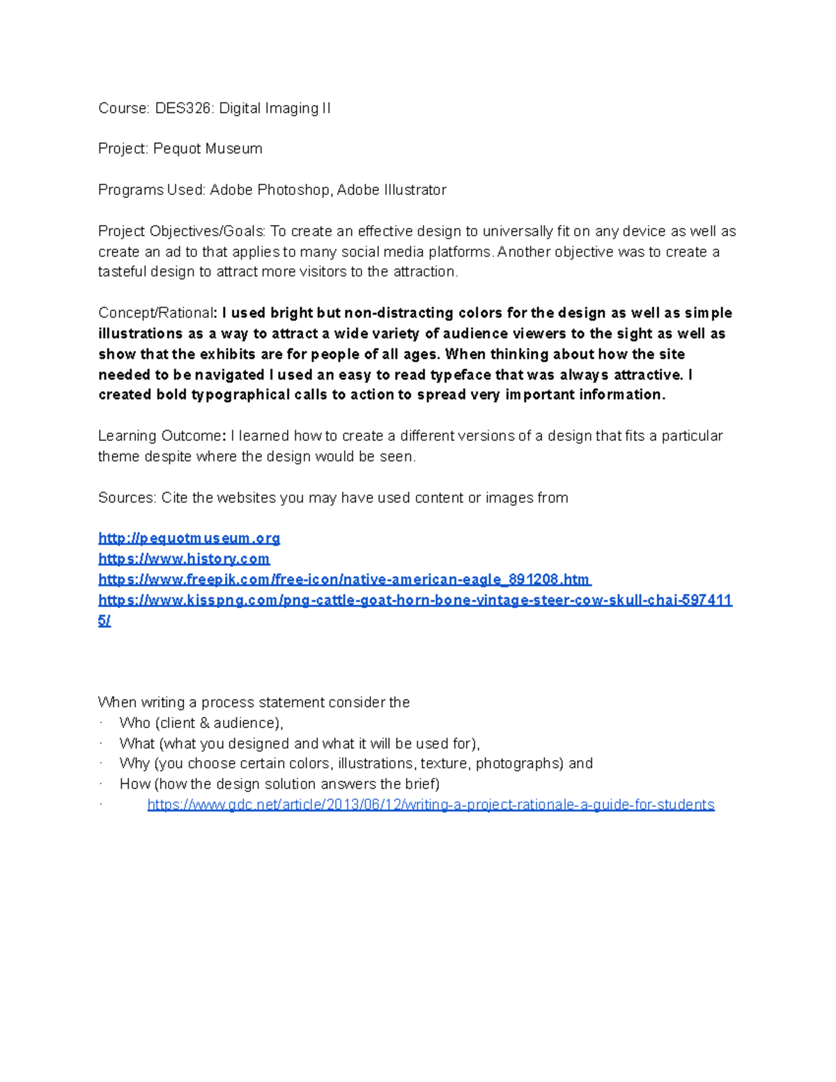 Process Statement - Pequot Museum - Course: DES326: Digital Imaging II ...