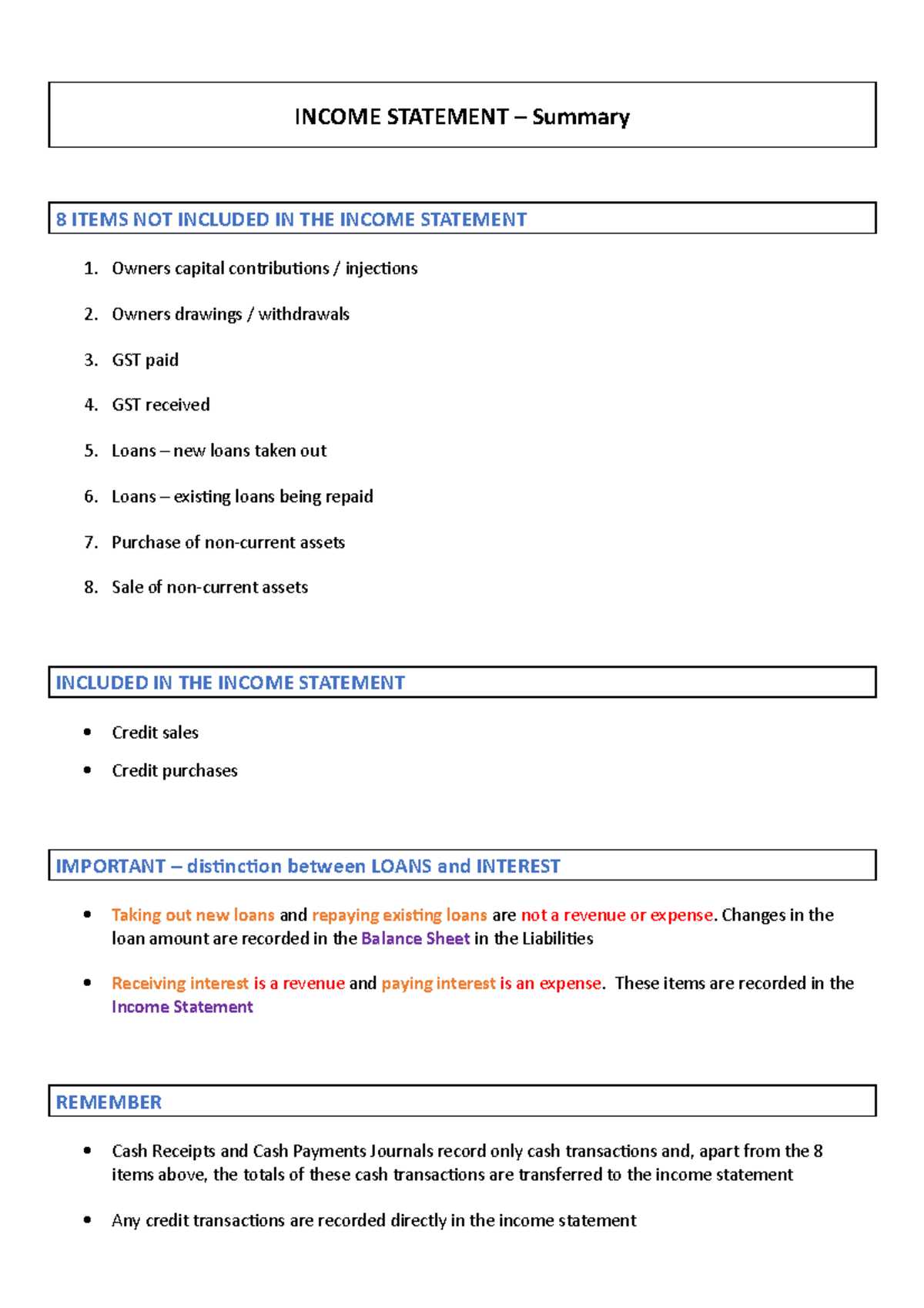 Topic 4 - Income Statement - Summary - INCOME STATEMENT – Summary 8 ...