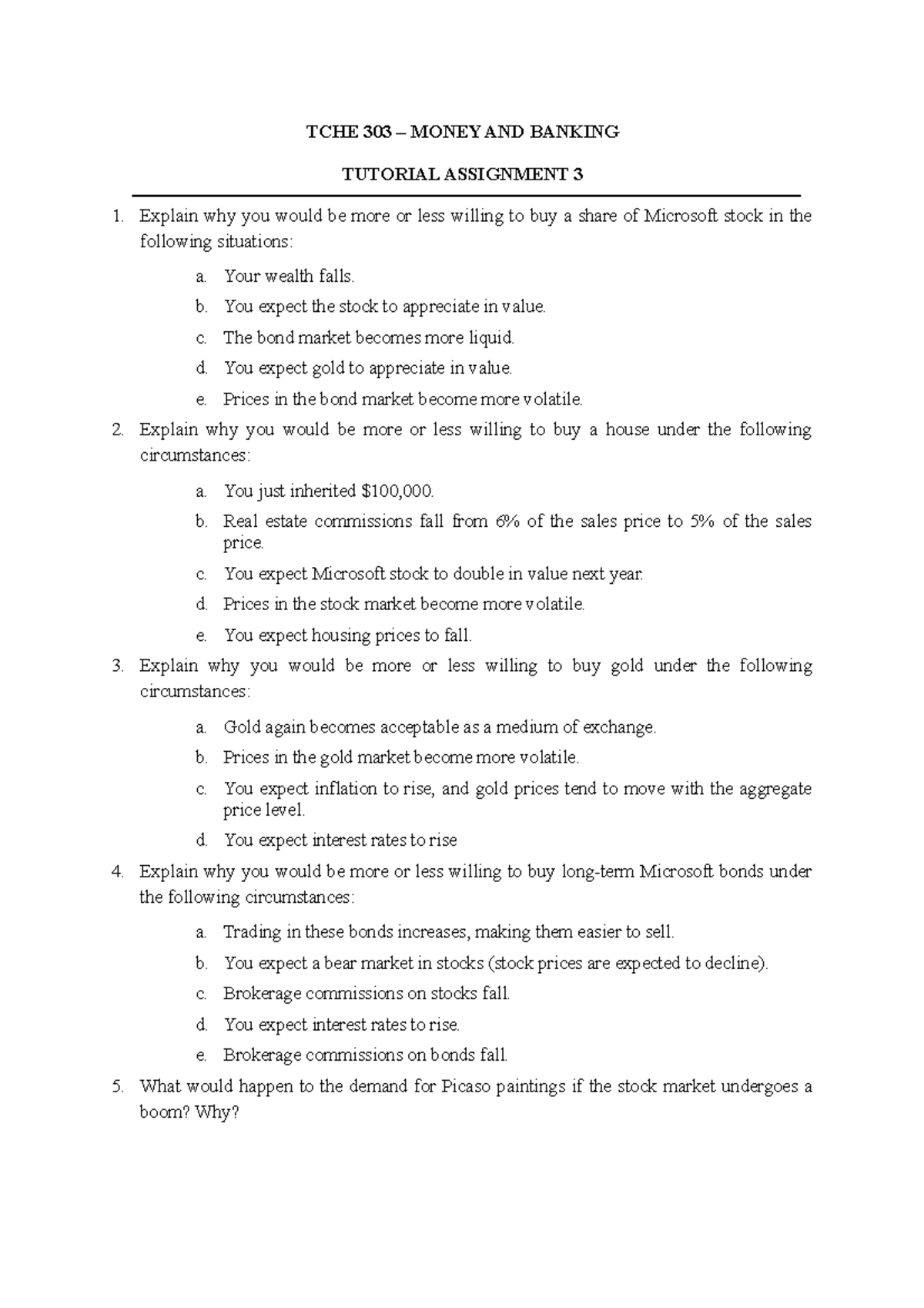 Money and banking exercises - TCHE 303 – MONEY AND BANKING TUTORIAL ...