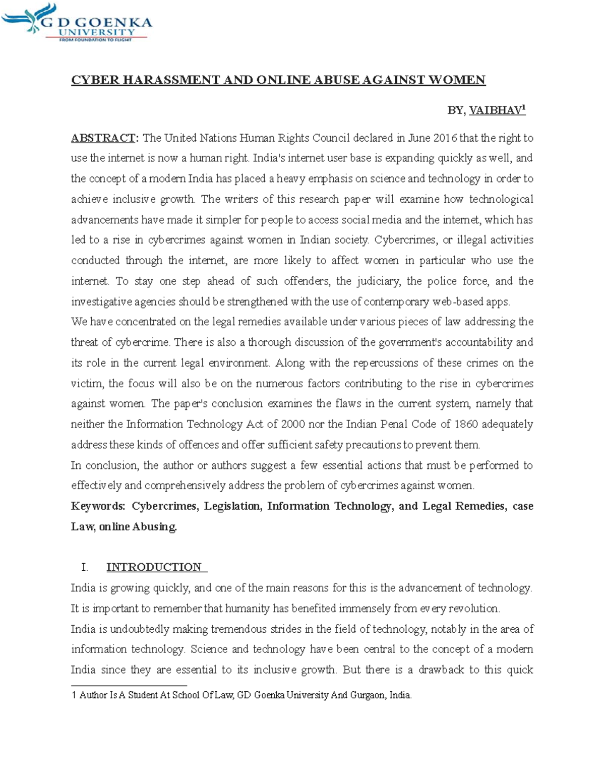 Cyber Harassment AND Online Abuse Against Women - CYBER HARASSMENT AND ...