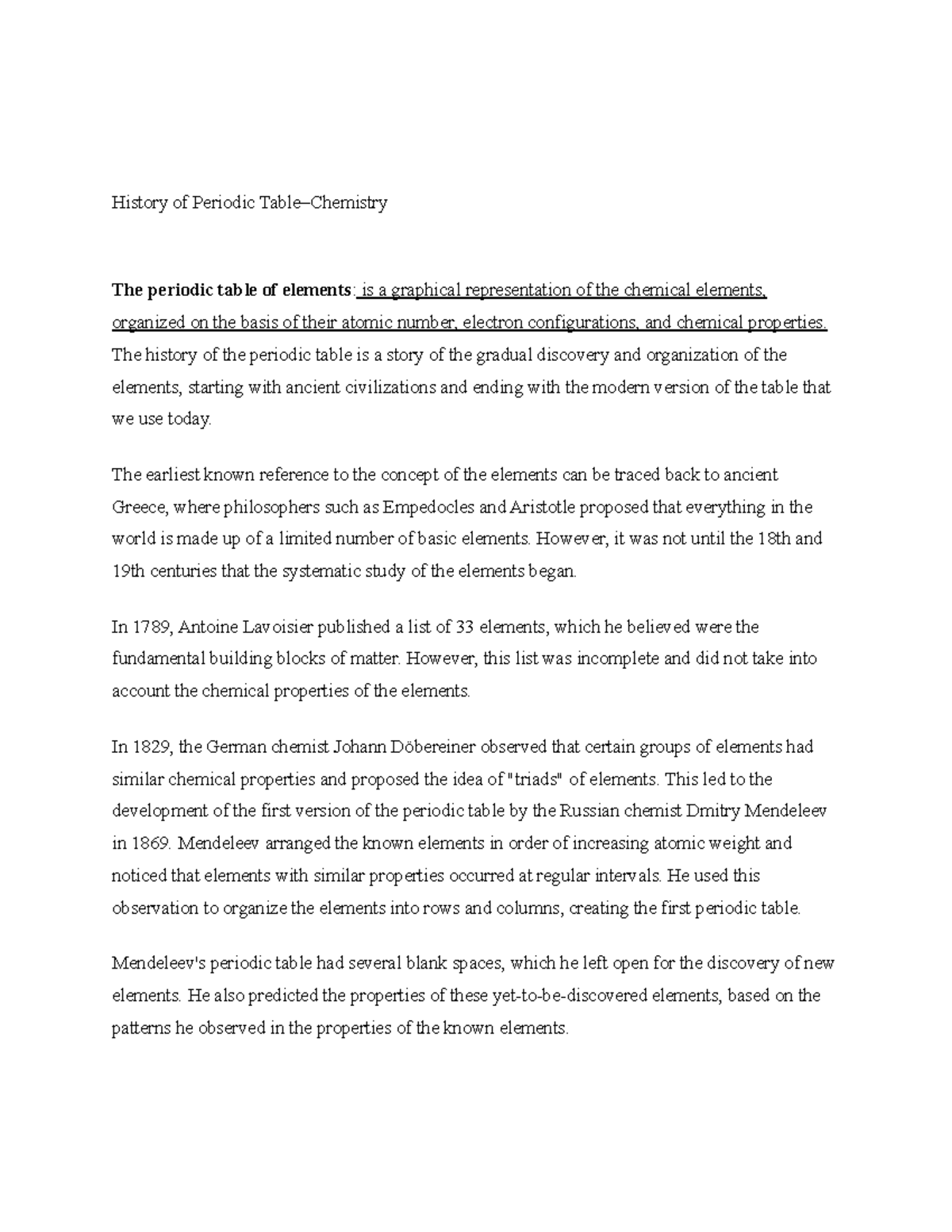 History of Periodic Table - History of Periodic Table–Chemistry The ...