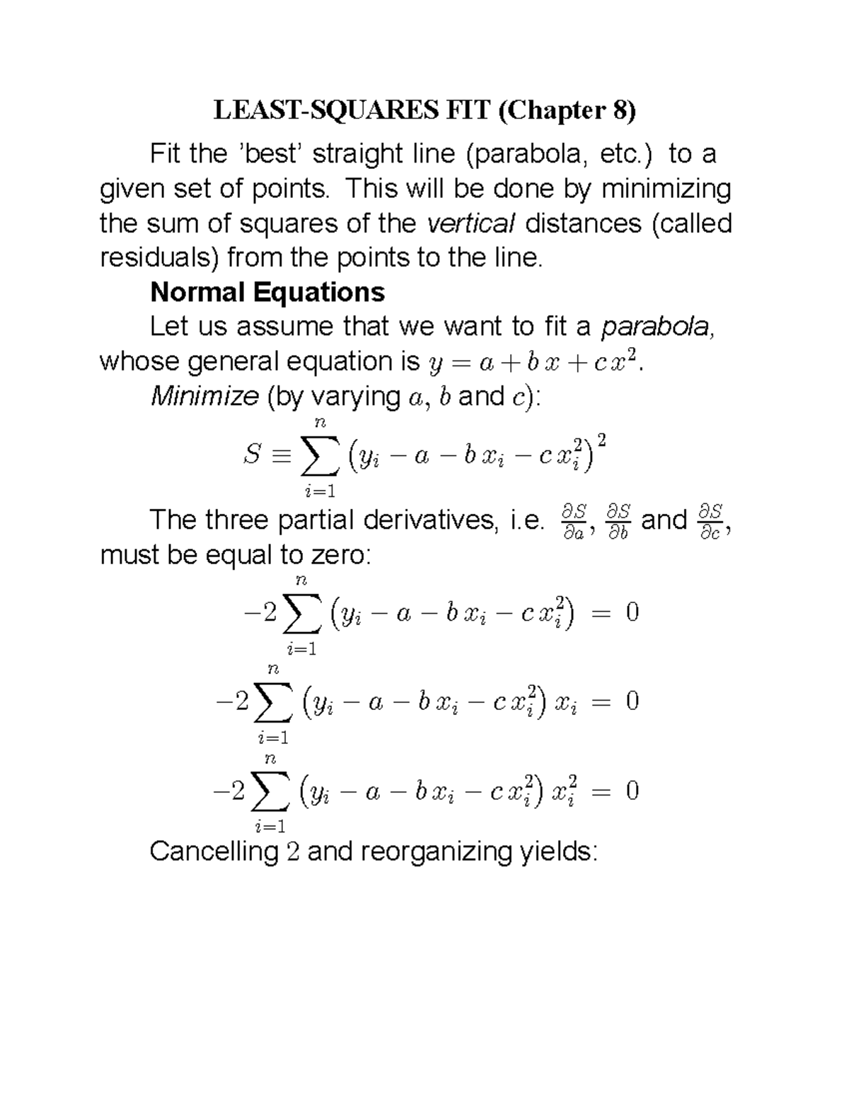Least-square fit (discrete data) - LEAST-SQUARES FIT (Chapter 8) Fit ...