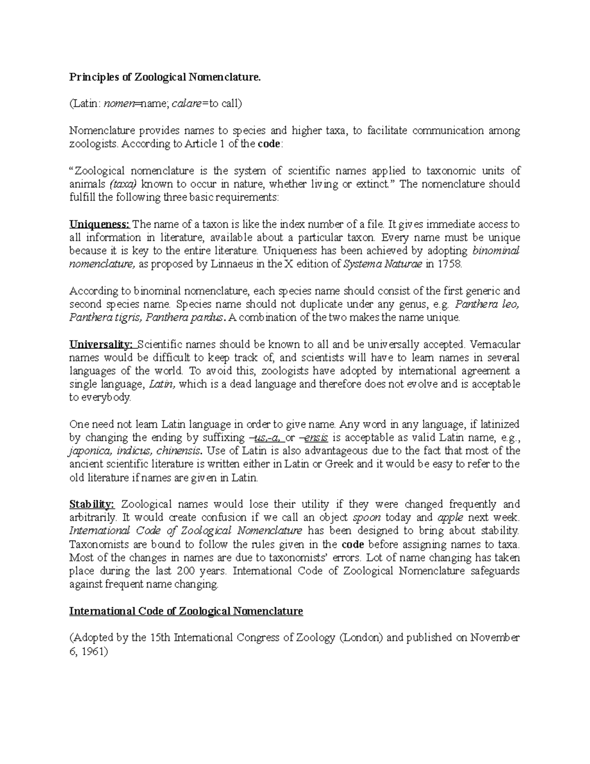 Iczn - taxonomy - Principles of Zoological Nomenclature. (Latin: call ...