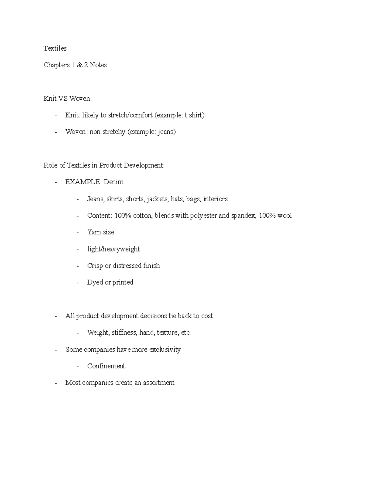Textiles Notes - Chapters 1 and 2 - Textiles Chapters 1 & 2 Notes Knit ...