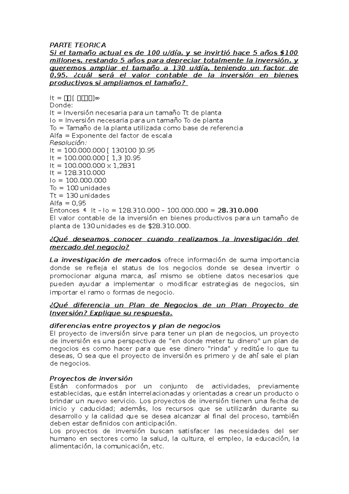 Teoria finanzas - hgyg - PARTE TEORICA Si el tamaño actual es de 100 u ...