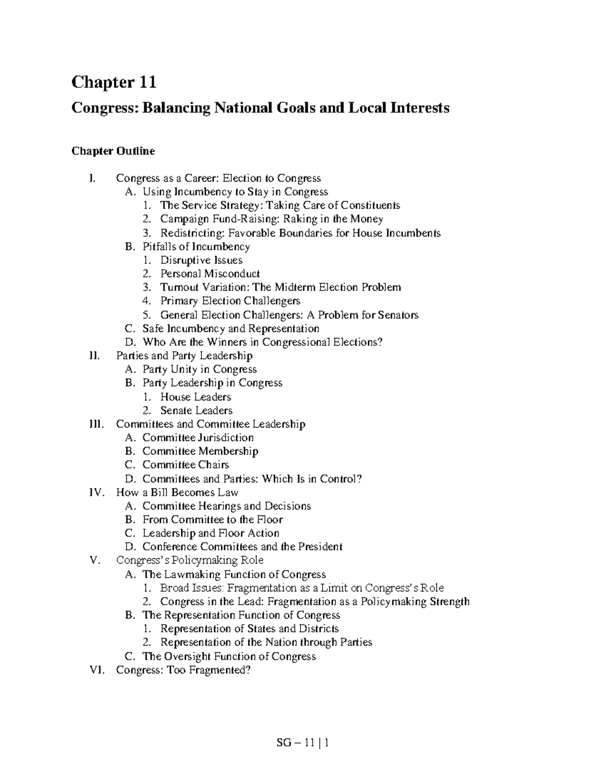 Chapter 11 - Balancing national goals and local interest in congress - Chapter 11 Congress ...