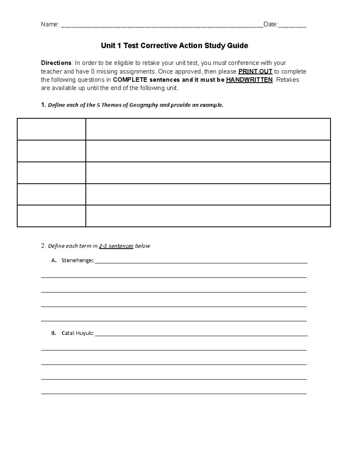 Unit 1 - Corrective Action Study Guide - Unit 1 Test Corrective Action ...