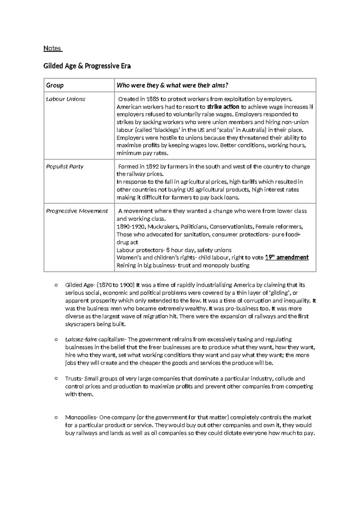 Gilded age - Notes - Notes Gilded Age & Progressive Era Group Who were ...