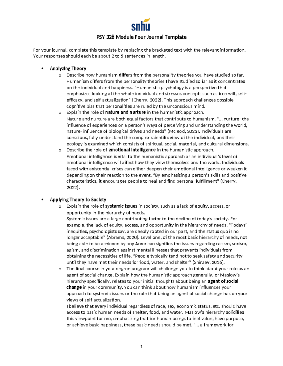 PSY 328 Module Four Journal Template - PSY 328 Module Four Journal ...